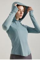 China New Long-Sleeved Fitness Wear Women Hooded Sports Smock Morning Running Training Clothes Thin Quick-Drying Yoga Clothes Top for sale