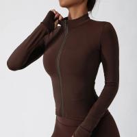 China Nude Feeling Thumb Cuff Design Jogging Wear Women&prime;s Jacket Yoga Workout Top Full Zip Slim Fit Training Wear Tracksuits for sale