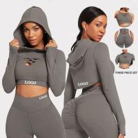 China 3 Pieces Women Sportswear High Waist Leggings Suit Custom Logo for sale