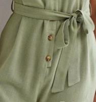 China Custom Summer Women Fashion Blank Sleeveless Button up Belted Playsuit Casual Linen Short Jumpsuit for sale