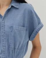 China Summer Women Short Sleeve Romper Fashion Casual Blank Button up Playsuit Denim Short Jumpsuit for sale