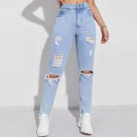 China Cotton Fashion Casual Pants Ripped High Street Wear Solid Jeans for sale