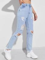 China Cotton Fashion Casual Pants Ripped High Street Wear Solid Jeans for sale