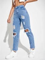 China Cotton Fashion Casual Pants Ripped High Street Wear Solid Jeans for sale