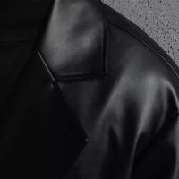 China Csutom Men Leather Long Black Hip Hop Double Breasted Trench Coat for sale