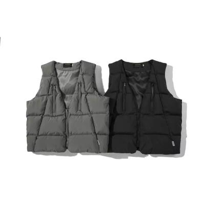 China Winter Fashion Quilted V-Neck Zipper Pockets Sleeveless Puffer Vest for sale