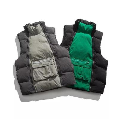 China Retro Winter Contrast Color Sleeveless Stand Collar Thick Vest for sale