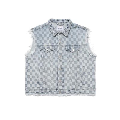China Fall Plaid Denim Sleeveless Men&prime; S Cardigan Vest for sale