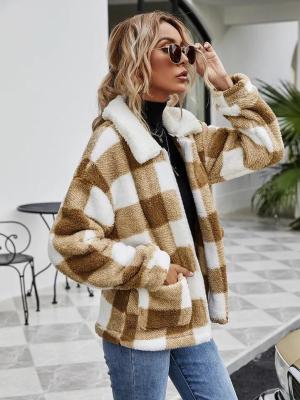 China Fashion Fleece Zipper Womens Coats Plaid Flannel Jacket Luxury Coat Casual Winter Stylish for sale