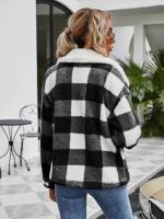 China Fashion Fleece Zipper Womens Coats Plaid Flannel Jacket Luxury Coat Casual Winter Stylish for sale