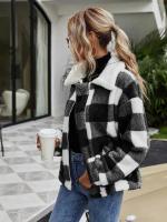 China Fashion Fleece Zipper Womens Coats Plaid Flannel Jacket Luxury Coat Casual Winter Stylish for sale