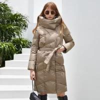 China Winter Long Thick Padded Coat Women Printed Fabric Coat Fashion Casual Belted Jacket for sale