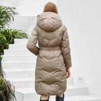 China Winter Long Thick Padded Coat Women Printed Fabric Coat Fashion Casual Belted Jacket for sale