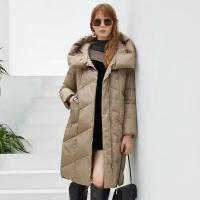China Winter Long Thick Padded Coat Women Printed Fabric Coat Fashion Casual Belted Jacket for sale