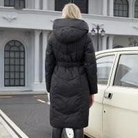 China Winter Long Thick Padded Coat Women Printed Fabric Coat Fashion Casual Belted Jacket for sale