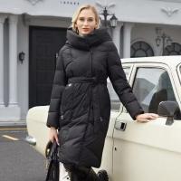 China Winter Long Thick Padded Coat Women Printed Fabric Coat Fashion Casual Belted Jacket for sale