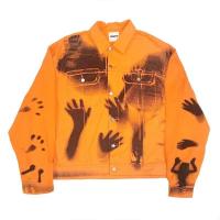 China Jacket Button Orange Men&prime;s Jackets & Coats Full Over Digital Printed Distressed Denim Jacket for sale