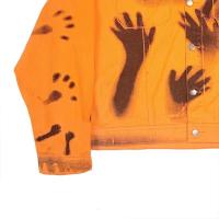 China Jacket Button Orange Men&prime;s Jackets & Coats Full Over Digital Printed Distressed Denim Jacket for sale