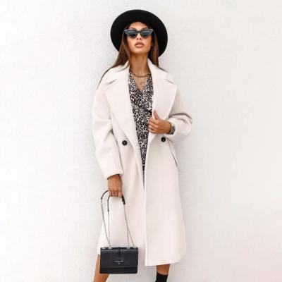 China Fall and Winter Woman&prime;s Coats Ladies Jackets Double Cotton Solid Turn Down Collar Long Coats for Women for sale