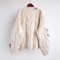 China Designer Women Chunky Sweater Cardigan Autumn Winter Drop Shoulder Button Front Embroidery Loose Knit Cardigan Sweater Coat for sale