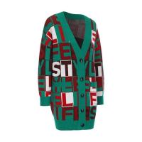 China V Neck Puffer Down Coat Long Sleeved Monogram Jacquard Knitted Cardigan Coat for sale