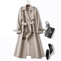 China Elegant Light Fashion Puffer Down Coat Belted Overcoat Women Trench Coat for sale