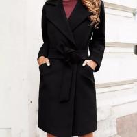 China Fashion Wholesale Ladies Wool Plus Size Design Long Jackets Coats Casual Jacket Oversize Coats with Tie for Women Woolen Knitted for sale