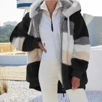 China Winter Warm Women&prime;s Jacket Plush Patchwork Zipper Women&prime;s Coats Casual Hooded Loose Jacket for Women for sale