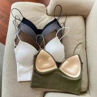China One Size Seamless Ribbed Longline Knitted Basic Tops Women Triangle Strap Wireless Bra for sale