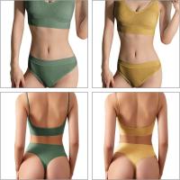 China Plain Dyed Cotton Women Underwear Sports Bra Set With Seamless Thin Straps for sale