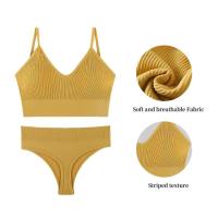 China Plain Dyed Cotton Women Underwear Sports Bra Set With Seamless Thin Straps for sale