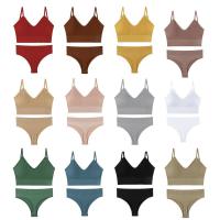 China Plain Dyed Cotton Women Underwear Sports Bra Set With Seamless Thin Straps for sale