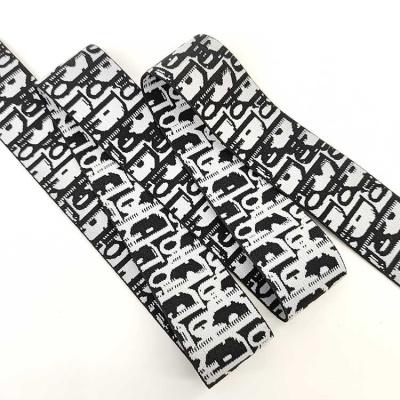 China Factory Wholesale Soft Velour Black and White Pattern Jacquard Elastic Band for Garment for sale