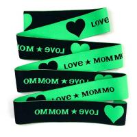 China Full Size Range Custom Letter Elastic Band Jacquard Elastic Waistband Green Elastic Band with Black Logo for sale