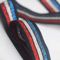 China Custom colorful fancy shiny strap band polyester yarn-dyed web band knitted elastic webbing for sale