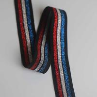 China Custom colorful fancy shiny strap band polyester yarn-dyed web band knitted elastic webbing for sale