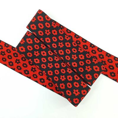 China Huge Inventory for Stocking Up Jacquard Web Band Elastic Band Black Flower Pattern Elastic Band for sale