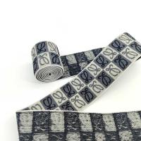 China Dark Grey Elastic Band Check Pattern Jacquard Elastic Custom Logo Elastic Band for Clothes for sale