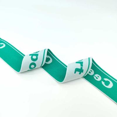 China Free Sample Jacquard Webbing Mint Color Elastic Band Jacquard Elastic Band Two Tone Elastic Band with Stripe and Letters for sale