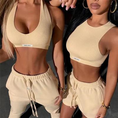 China Summer Custom Logo Tank Crop Top with Shorts Jogger Set Tracksuit Two Piece Set for Women Clothing for sale
