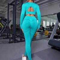 China Workout Outfit Sports Wear Push up Yoga Suits Women Long Sleeves Scrunch Leggings Yoga Set Gym Fitness Set Run Clothes Tracksuit for sale