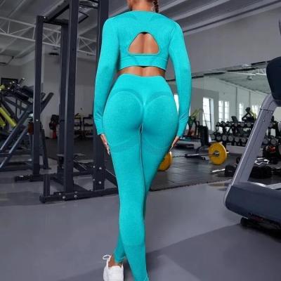China Workout Outfit Sports Wear Push up Yoga Suits Women Long Sleeves Scrunch Leggings Yoga Set Gym Fitness Set Run Clothes Tracksuit for sale