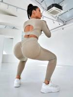 China Workout Outfit Sports Wear Push up Yoga Suits Women Long Sleeves Scrunch Leggings Yoga Set Gym Fitness Set Run Clothes Tracksuit for sale