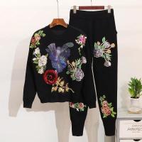 China High Quality Sequins Flower Long-Sleeved Knitwear Sweater Casual Pants 2 Piece Knit Set Women Autumn and Winter Tracksuit for sale