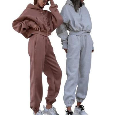 China Autumn Winter Jogger Jumper Gym Workout Women Fall 2 Piece Set Crop Top Oversize Hoodie Tracksuits for sale