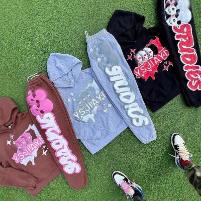 China Custom Flared Puff Printing Stacked Sweat Suits Slim Fit Puff Print Men Tracksuit Sweatsuit for sale