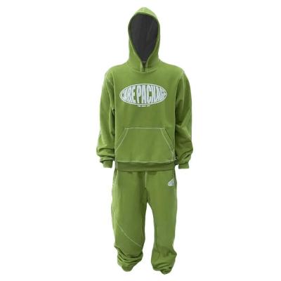 China Custom Screen Print Mens Cotton Hoodies Sweatpants 2 Pieces Sets Jogging Sweatsuit Streetwear Contrast Stitch Hooded Tracksuit for sale