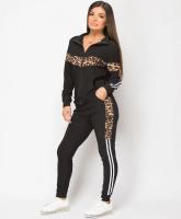 China Womens Tracksuits Cotton Polyester Leopard Print Side Stripe Women Jogging 2 Pieces Set for sale
