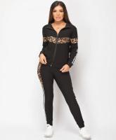 China Womens Tracksuits Cotton Polyester Leopard Print Side Stripe Women Jogging 2 Pieces Set for sale