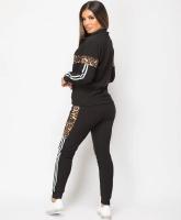 China Womens Tracksuits Cotton Polyester Leopard Print Side Stripe Women Jogging 2 Pieces Set for sale